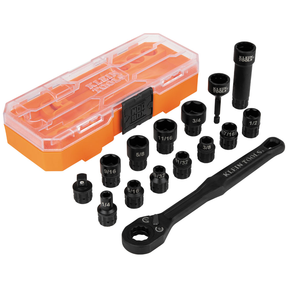 65400 Klein KNECT™ 3/8" Drive Impact-Rated Pass Through Socket Set, 15 ...
