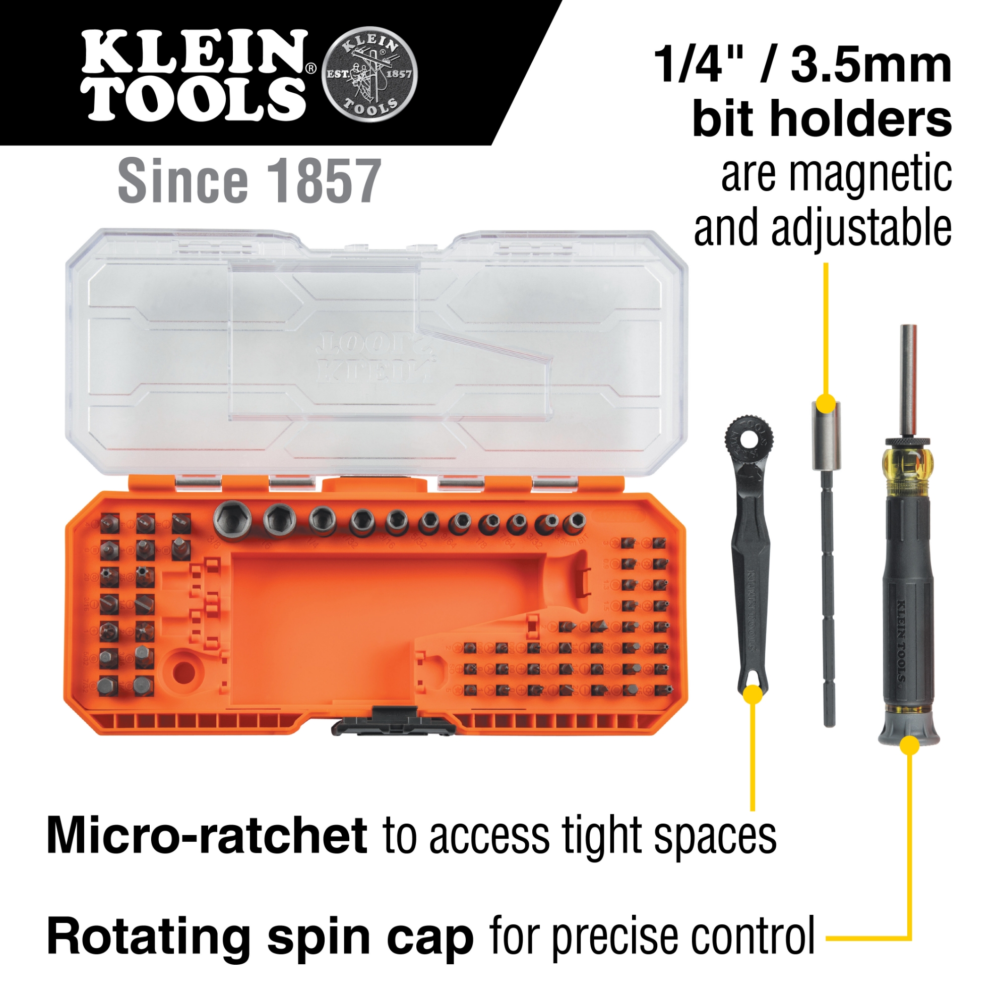 32787 Klein Precision Ratchet and Driver System, 64-Piece- Rogers Supply