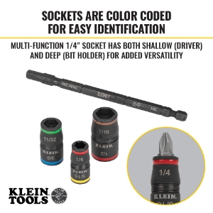 32907 Klein 7-IN-1 Impact Flip Socket; No Handle - 1/4", 5/16", 11/32 ...